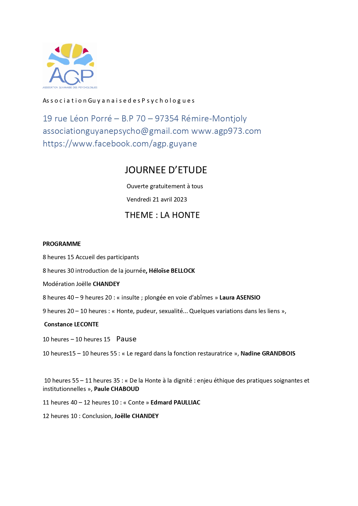 Journée d’étude sur le thème de la Honte – Réseau Périnat Guyane